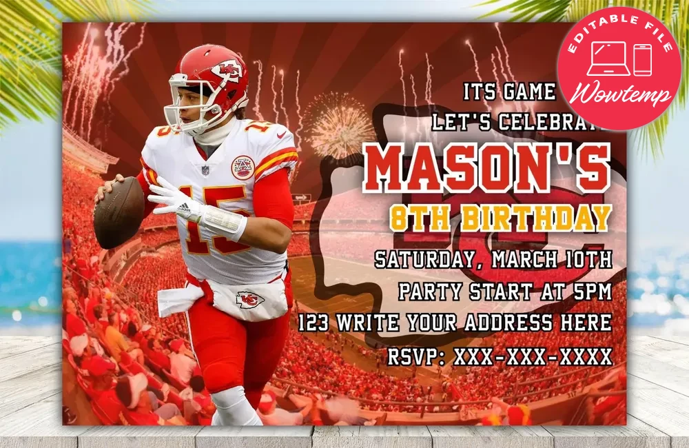 Editable Kansas City Chiefs Digital Party Invitation Invite | Wowtemp