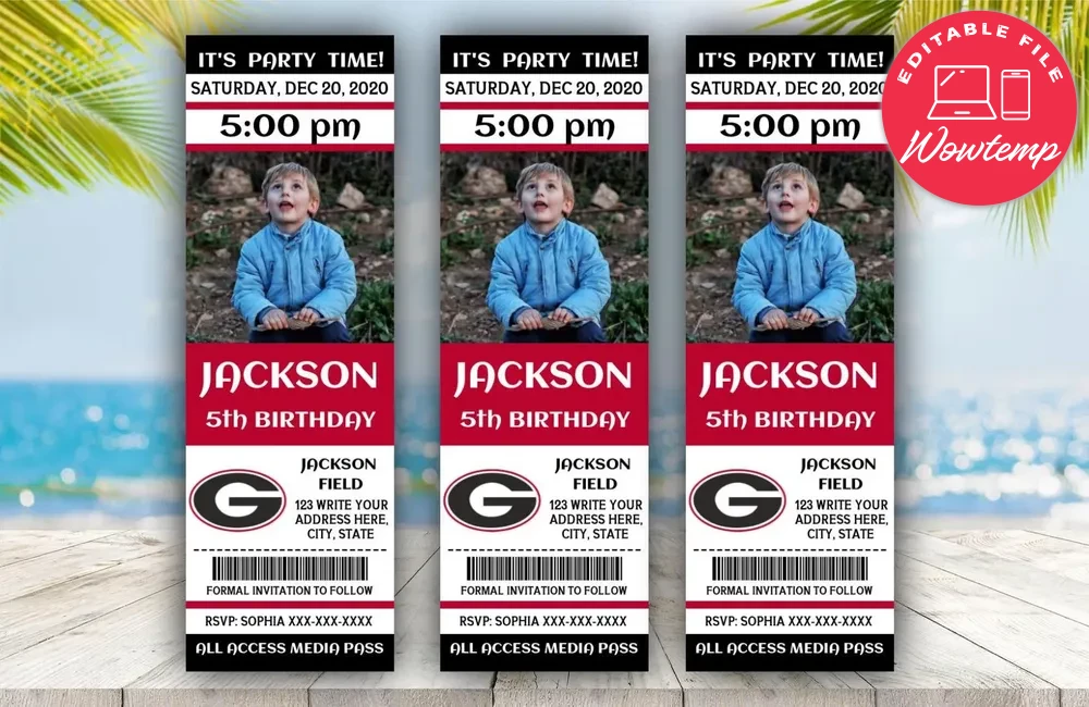 Printable Georgia Bulldogs Birthday Ticket Invitations DIY | Wowtemp