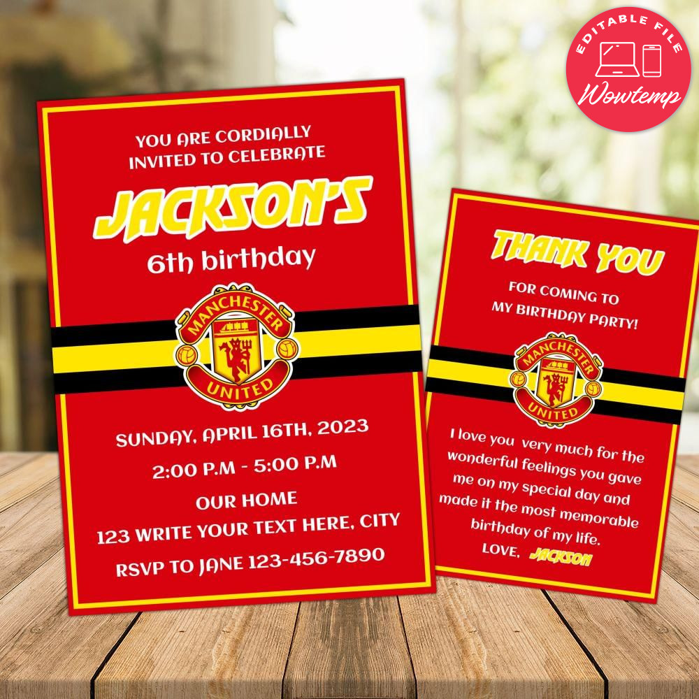 Manchester United Party Invitations Instant Download | Wowtemp
