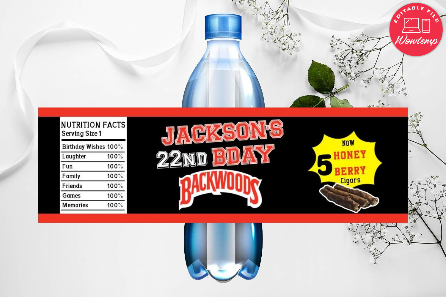Printable Backwoods Cigar Water Bottle Labels Instant Download | Wowtemp