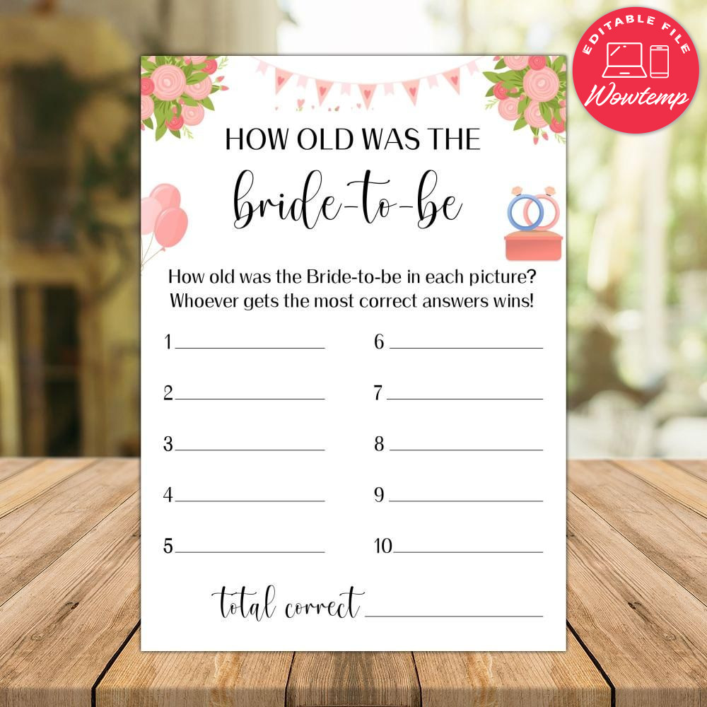 How Old Was The Bride To Be Bridal Shower Game Digital Files | Wowtemp