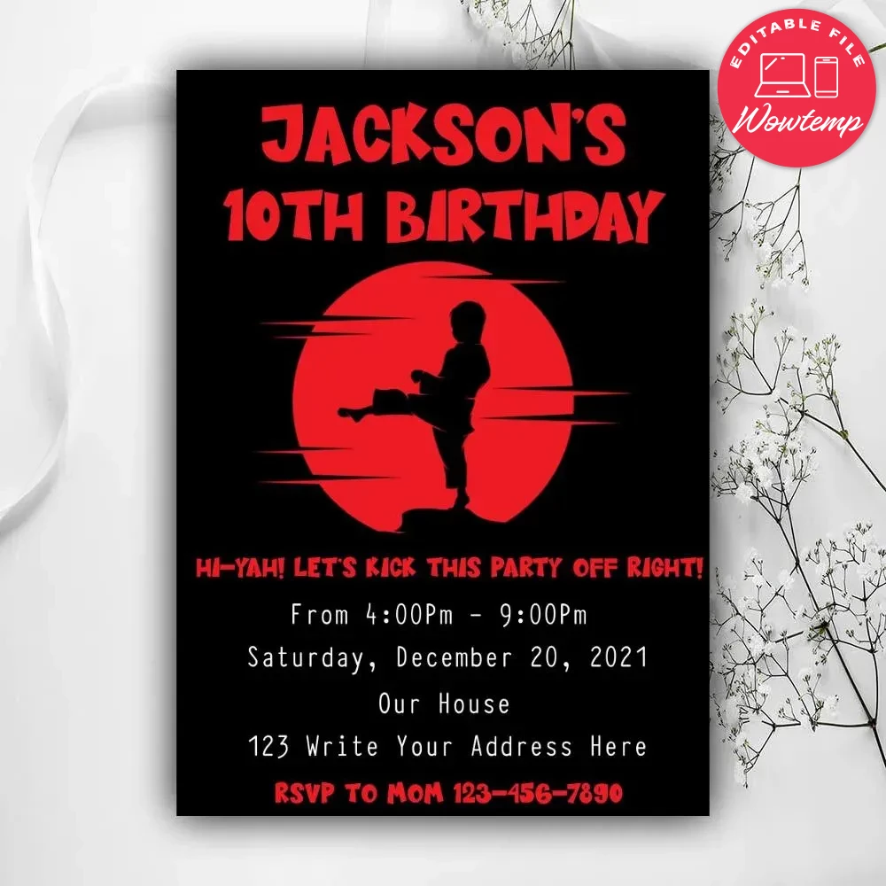 Printable Karate Kid Birthday Invitation Instant Download | Wowtemp