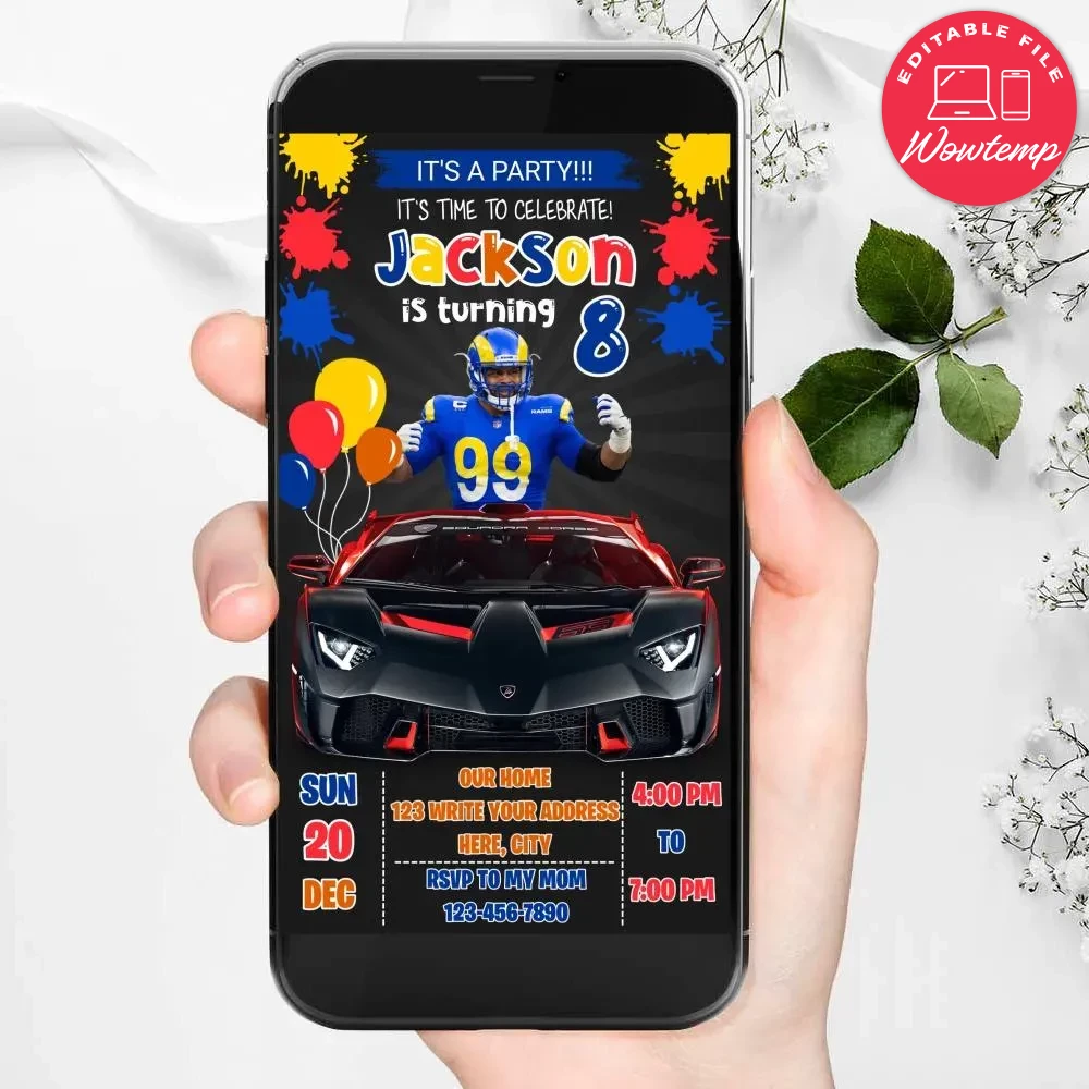 Mobile Aaron Donald Los Angeles Rams Drive By Birthday Invitation | Wowtemp