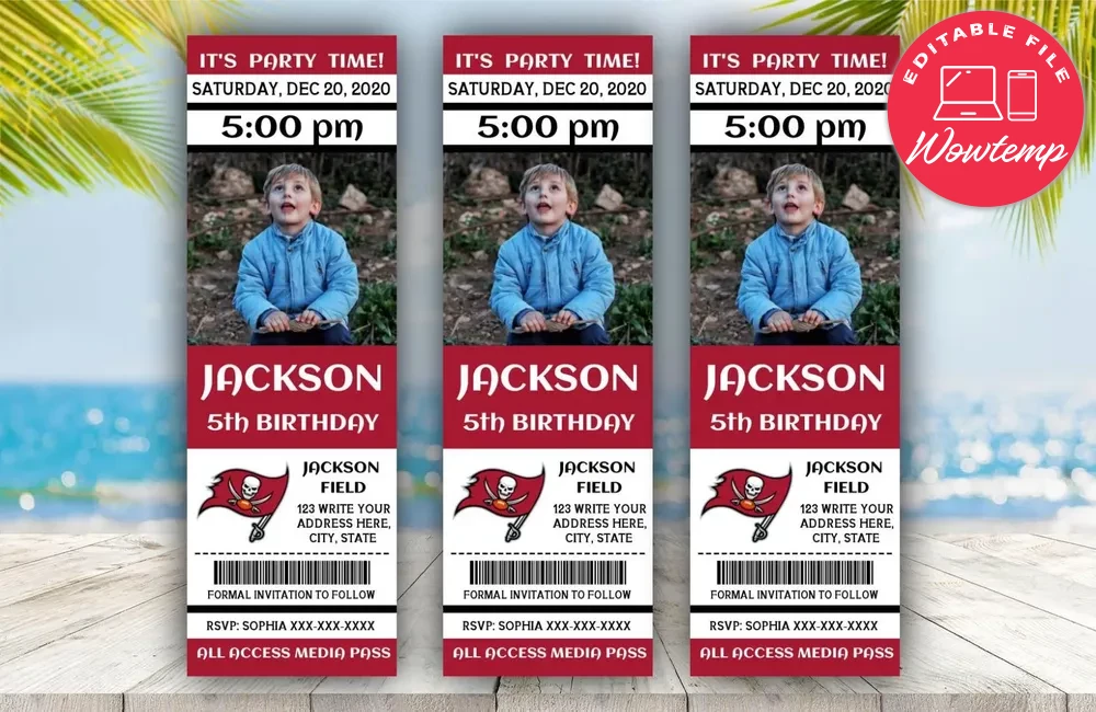 Tampa Bay Buccaneers Birthday Ticket With Photo Invitation DIY | Wowtemp