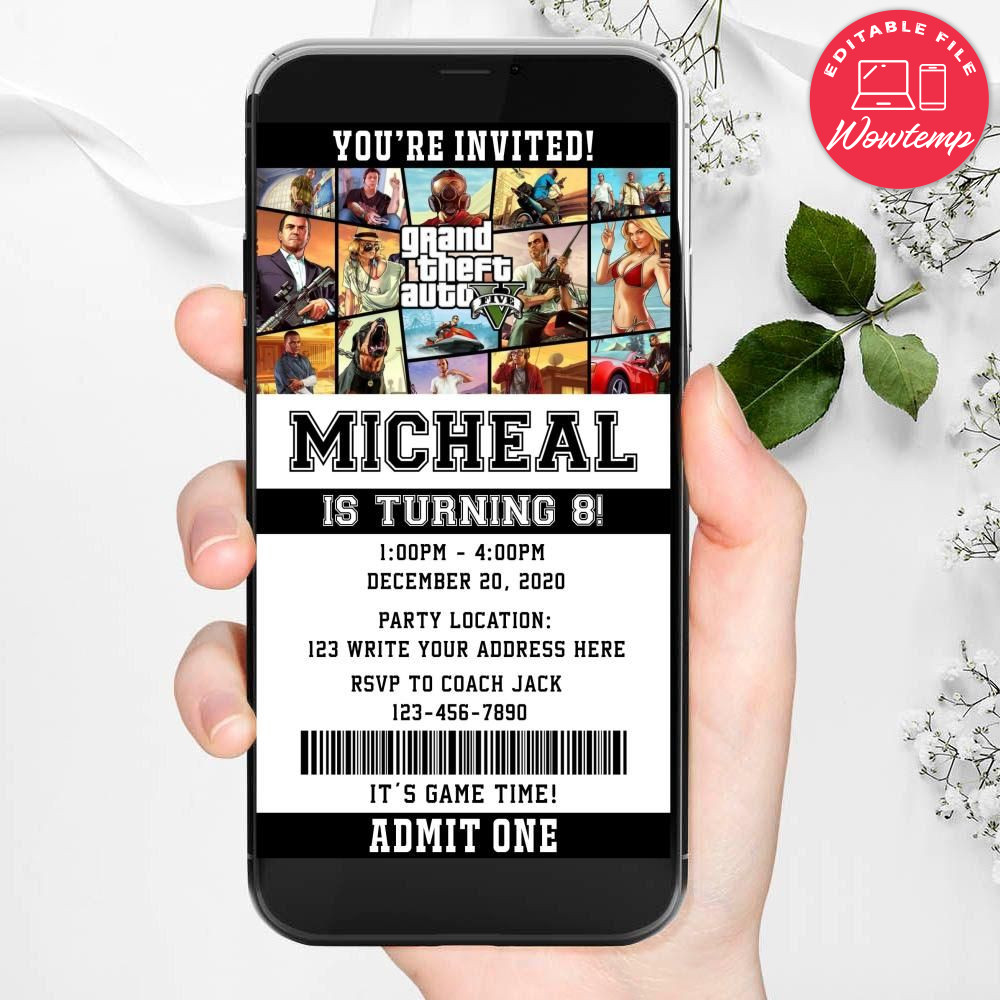Electronic GTA Electronic Invite Birthday Invitations Instant Download ...