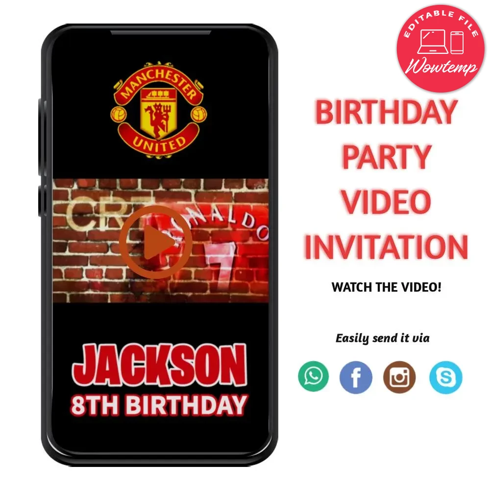 Manchester United Invitation Digital Template Instant Download | Wowtemp