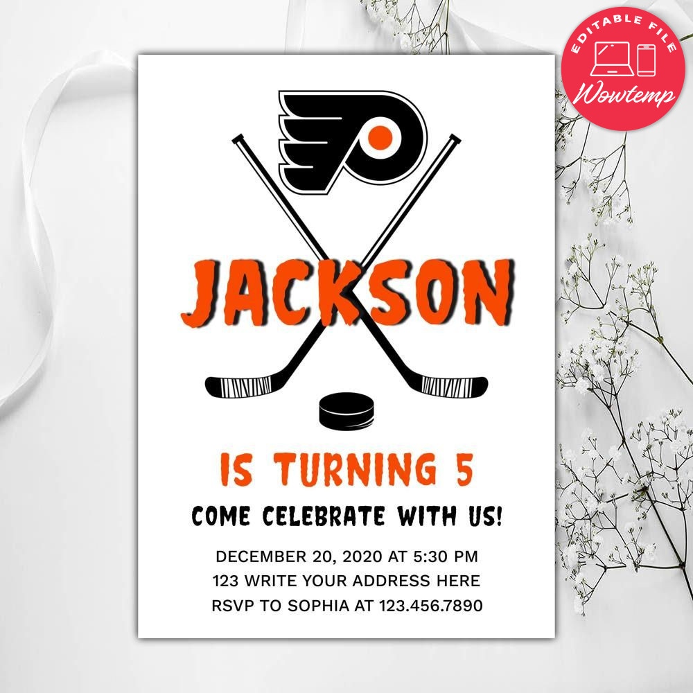 Printable Philadelphia Flyers Birthday Invitation DIY | Wowtemp