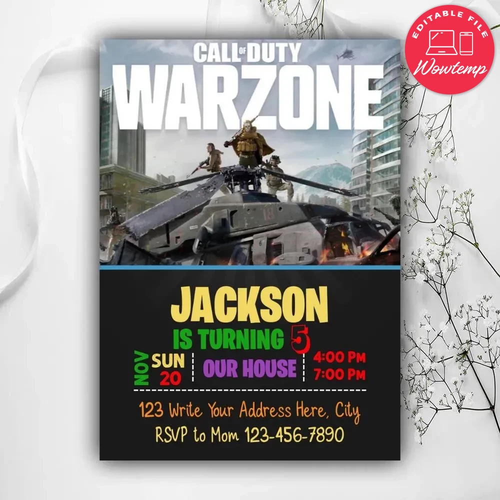 Printable Call Of Duty War Zone Birthday Invitation DIY | Wowtemp