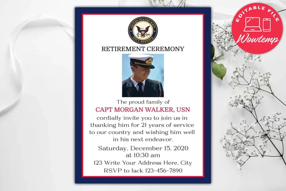 Editable Navy Retirement Invitations Instant Download | Wowtemp