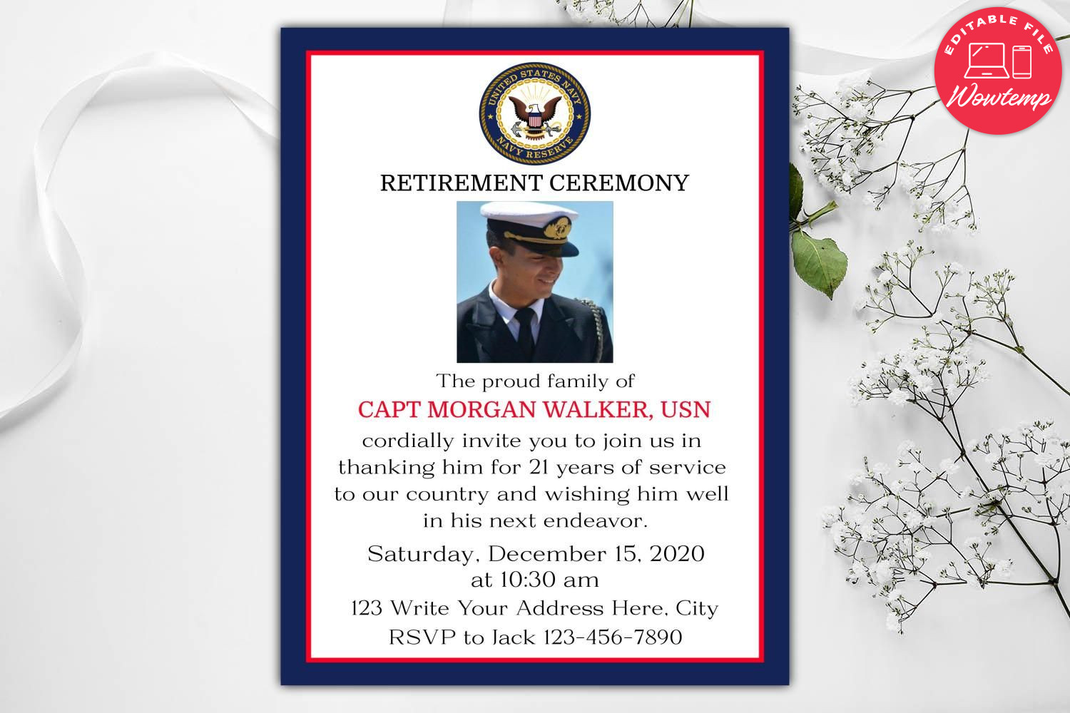 Editable Navy Retirement Invitations Instant Download | Wowtemp