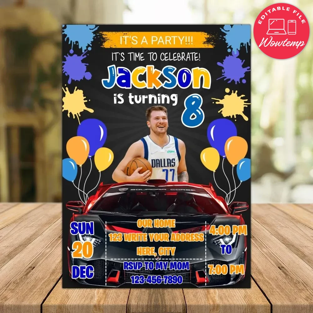Luka Doncic Dallas Mavericks Drive By Birthday Parade Invitation | Wowtemp