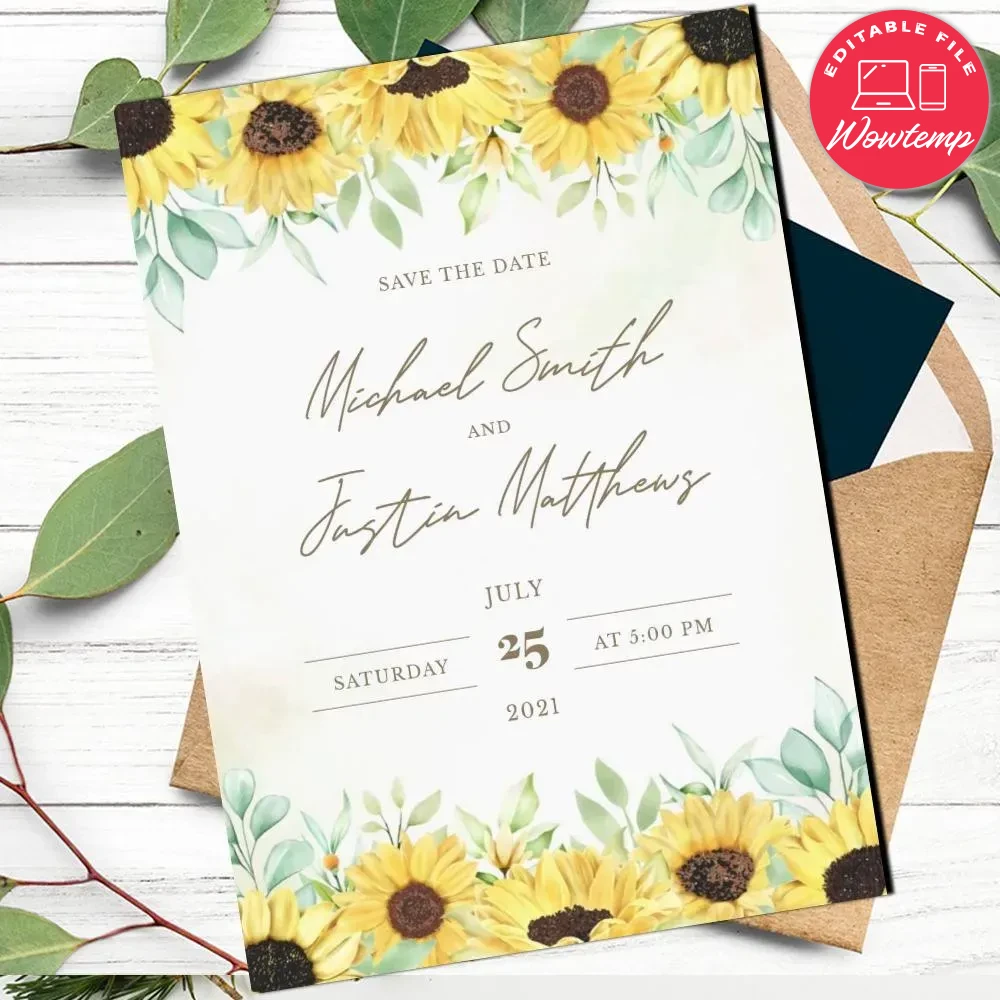 Sunflower save the date Customizable Template | Wowtemp