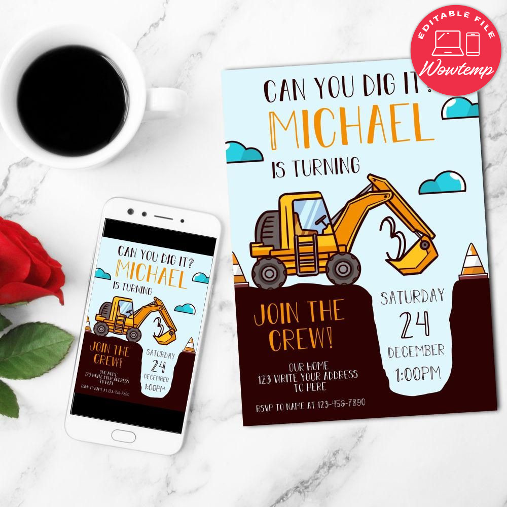 Digger Invitation Customizable Template Instant Download | Wowtemp