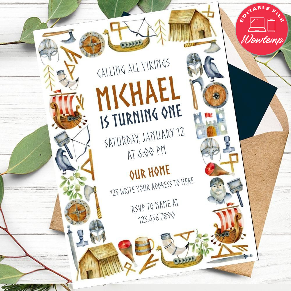 Viking Invitation Customizable Template Instant Download | Wowtemp