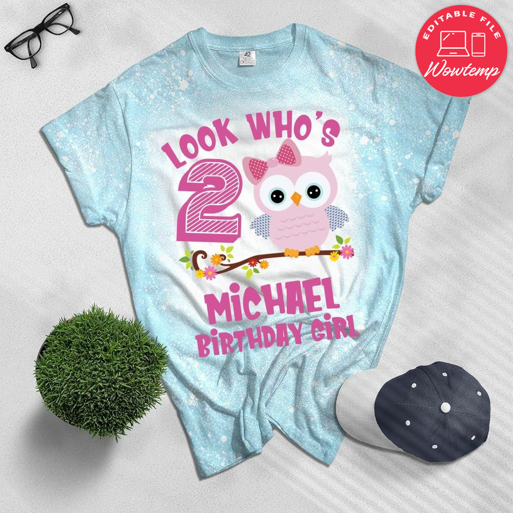 Owl Family Birth Family Birthday Party Bleached T-Shirt | Wowtemp