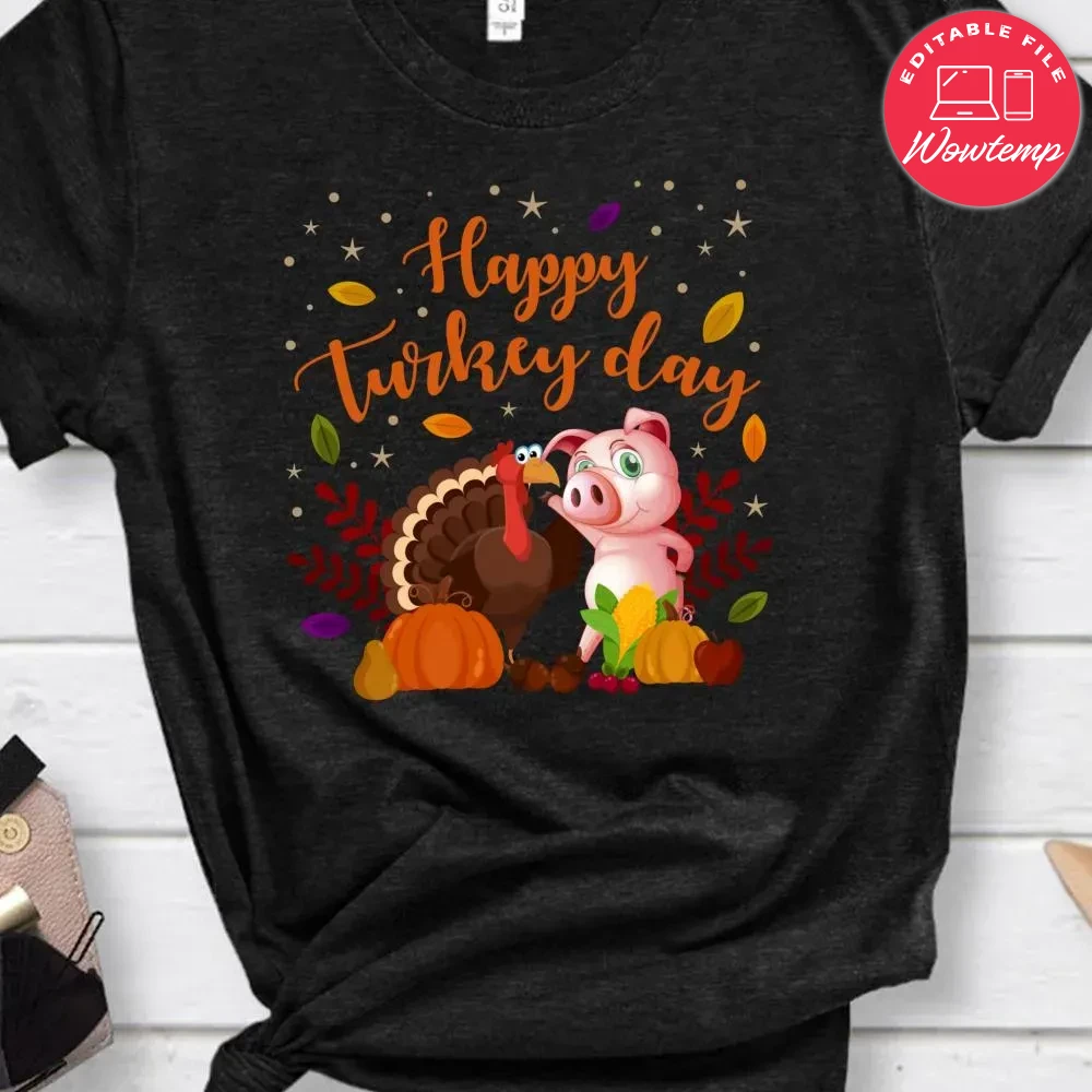 Cute Turkey Hug Pig Happy Thanksgiving Day PNG file template | Wowtemp