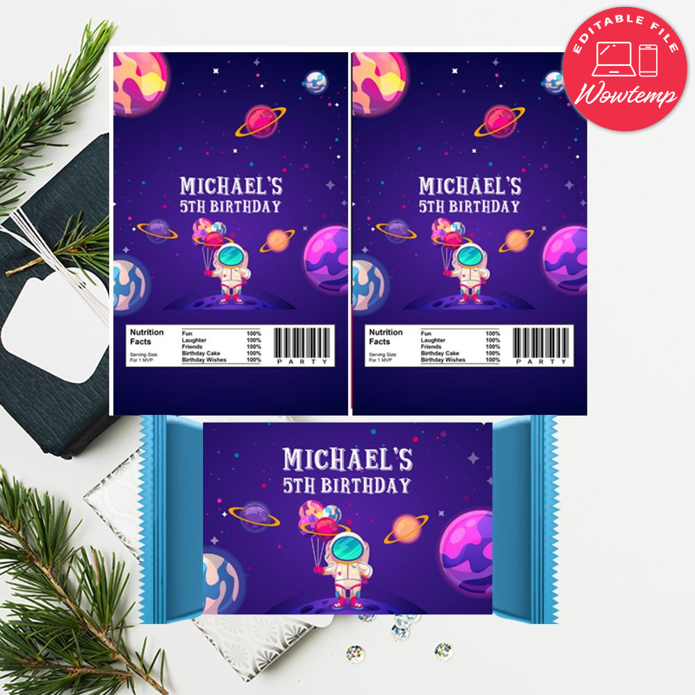 Astronaut Space Candy Bar Wrapper Label Digital File | Wowtemp
