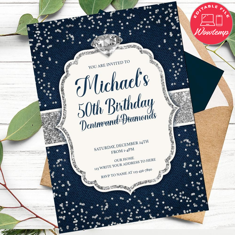 Denim and Diamonds Invitation Customizable Template DIY | Wowtemp