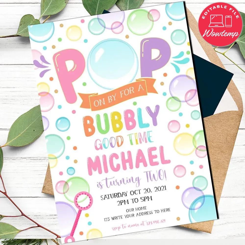 Bubbles Invitation Customizable Template DIY | Wowtemp