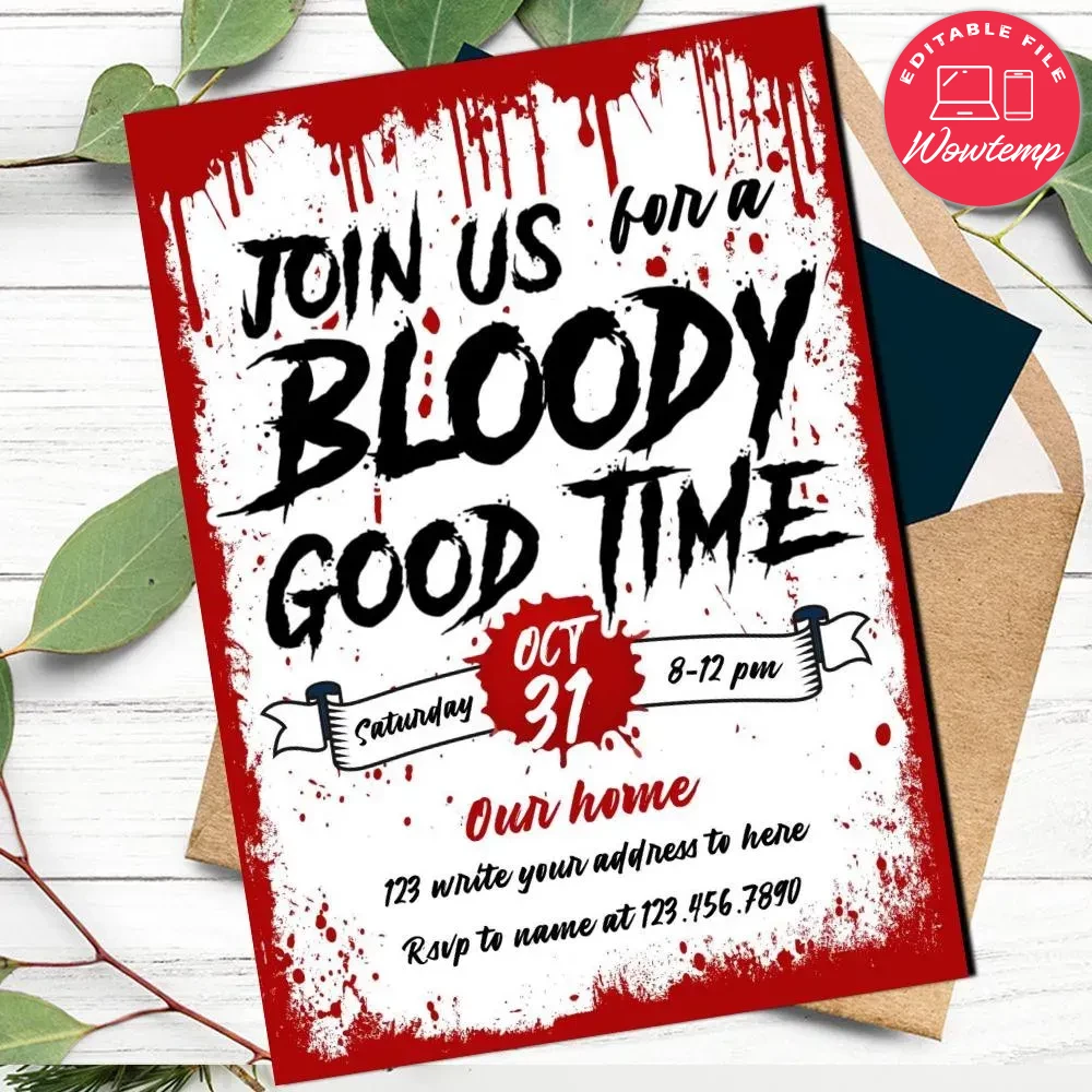 Blood splatter Invitation Customizable Template DIY | Wowtemp