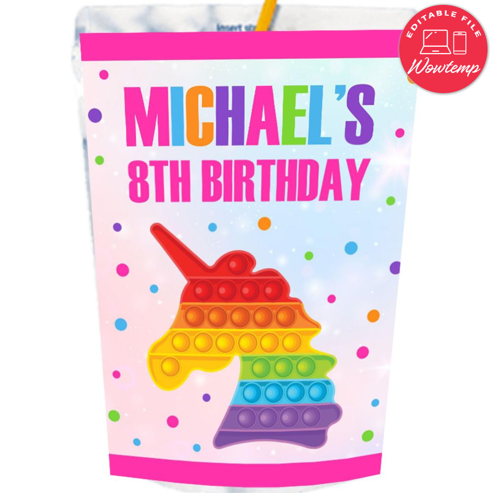 Pop It Fidget Capri Sun Labels Digital File Printable | Wowtemp