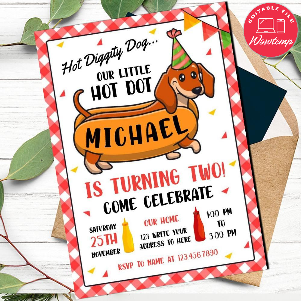 Hot dog Invitation Customizable Template DIY | Wowtemp