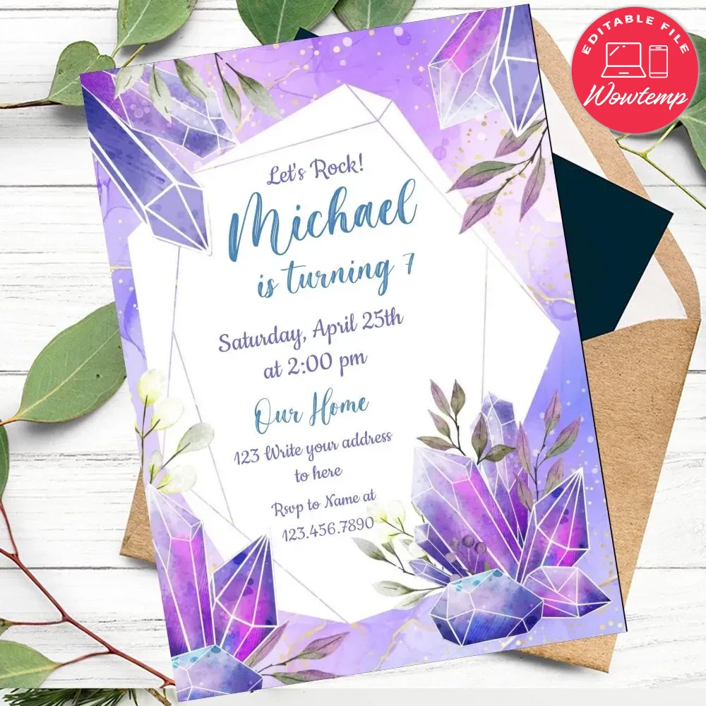 Geode birthday Invitation Template to Print at Home DIY | Wowtemp