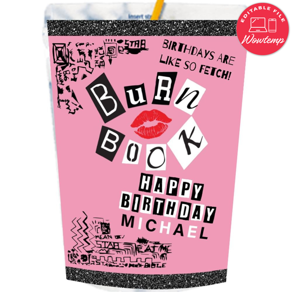 Burn Book Capri Sun Labels Digital File Printable | Wowtemp