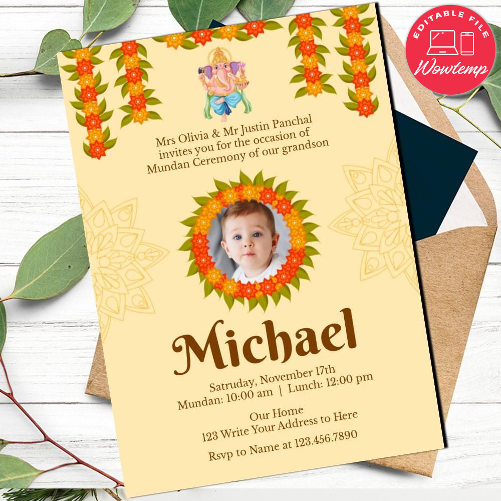 Mundan Invitation Customizable Template DIY | Wowtemp