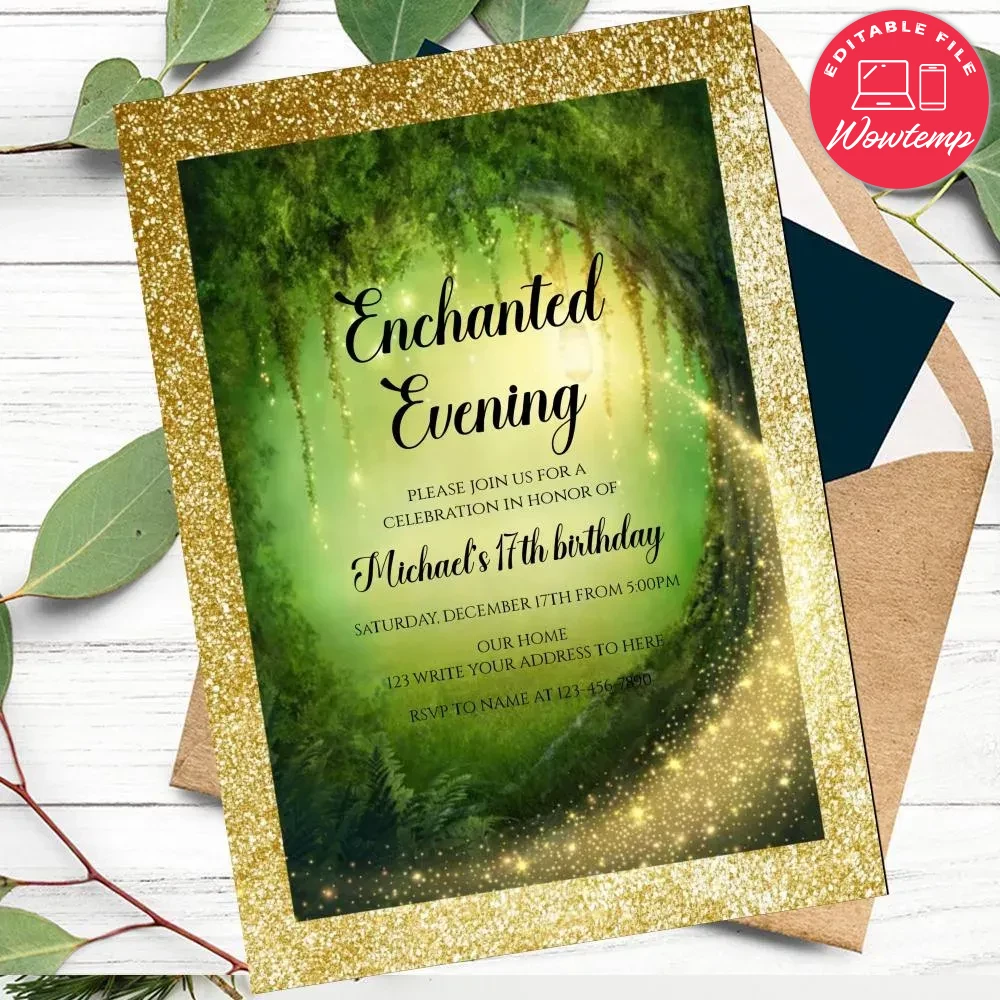 Enchanted forest Invitation Customizable Template DIY | Wowtemp