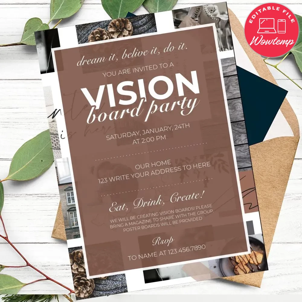 Vision board invite Customizable Template Instant Download | Wowtemp