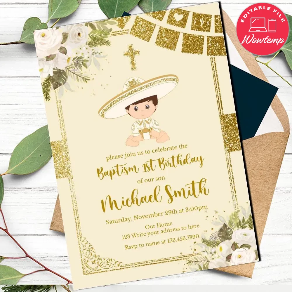 Charro Bautizo Invitation Customizable Template DIY | Wowtemp