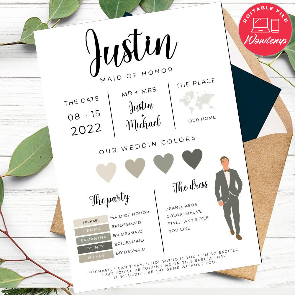 Groomsman Info Card Customizable Template Instant Download | Wowtemp