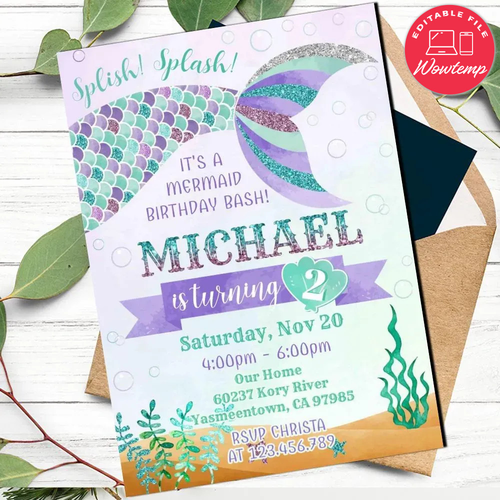 Mermaid Birthday Flyer Printable Instant Download | Wowtemp