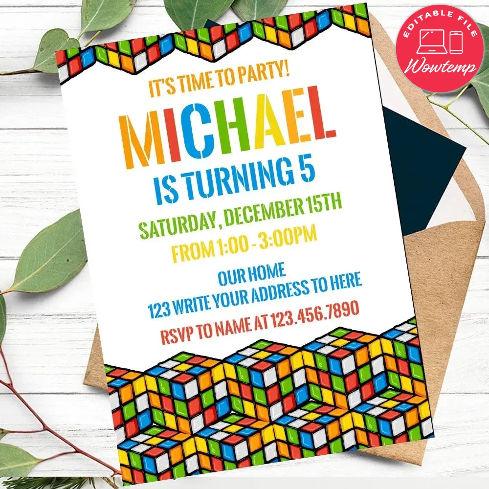 Rubik's cube Invitation Customizable Template DIY | Wowtemp