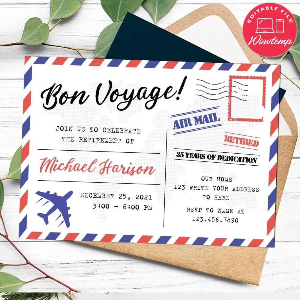 Bon Voyage Invitation Customizable Template DIY | Wowtemp
