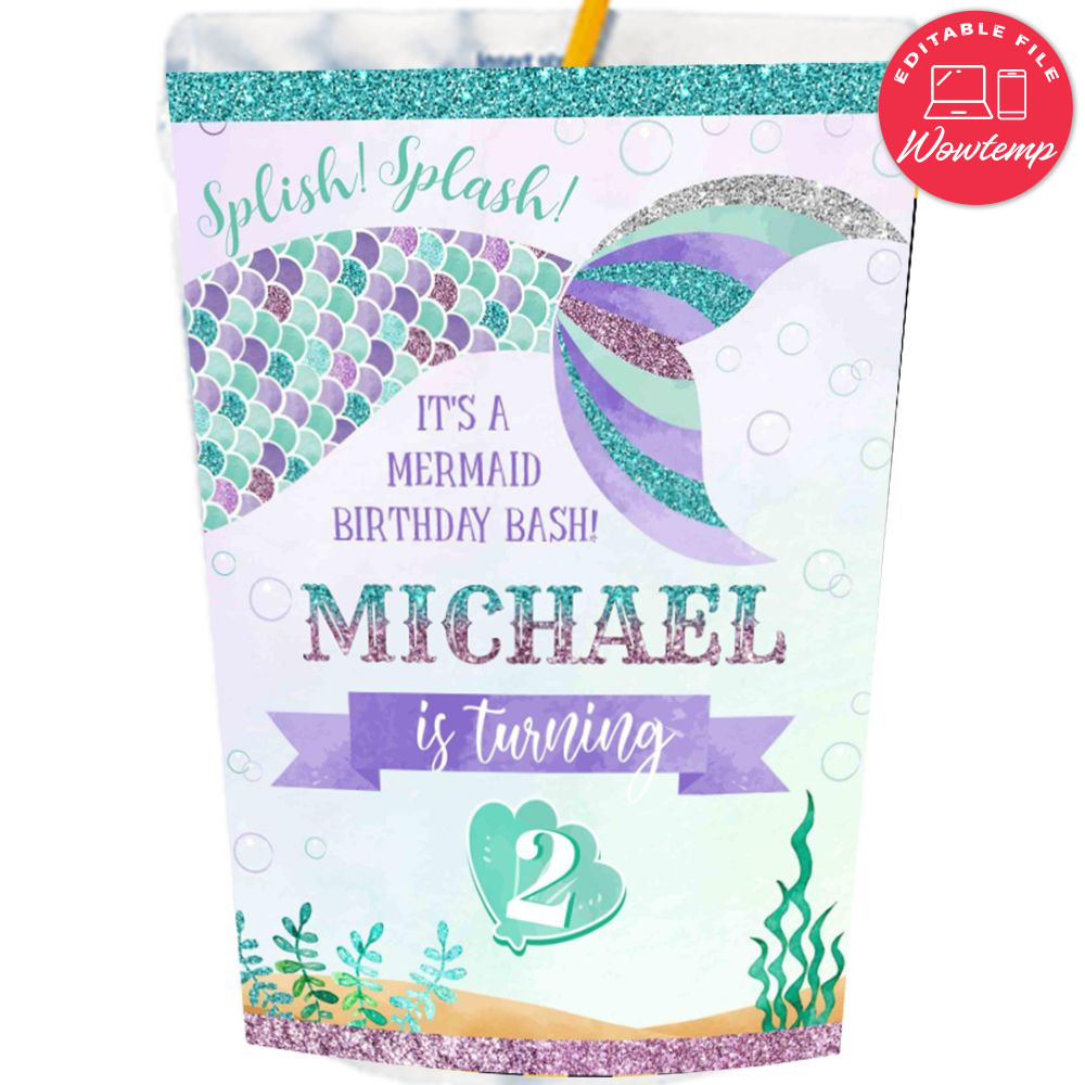Mermaid tail Capri Sun Labels Digital File Printable | Wowtemp