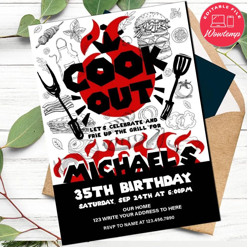 Cookout Invitation Customizable Template Instant Download | Wowtemp