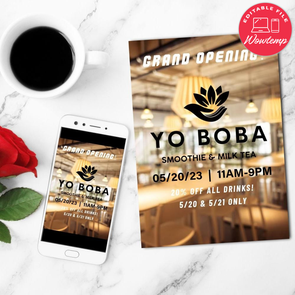 Grand Opening smoothie and milk tea Invitation Customizable DIY | Wowtemp