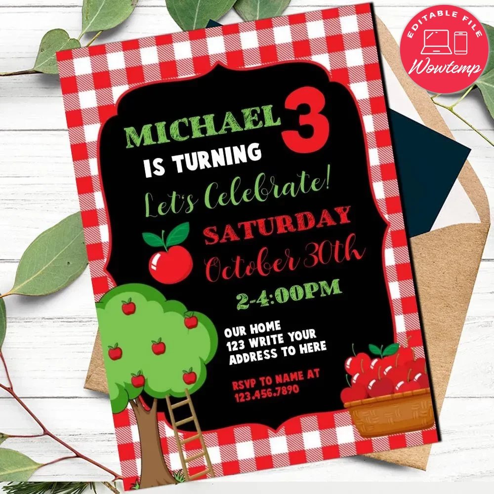Apple picking Invitation Customizable Template DIY | Wowtemp