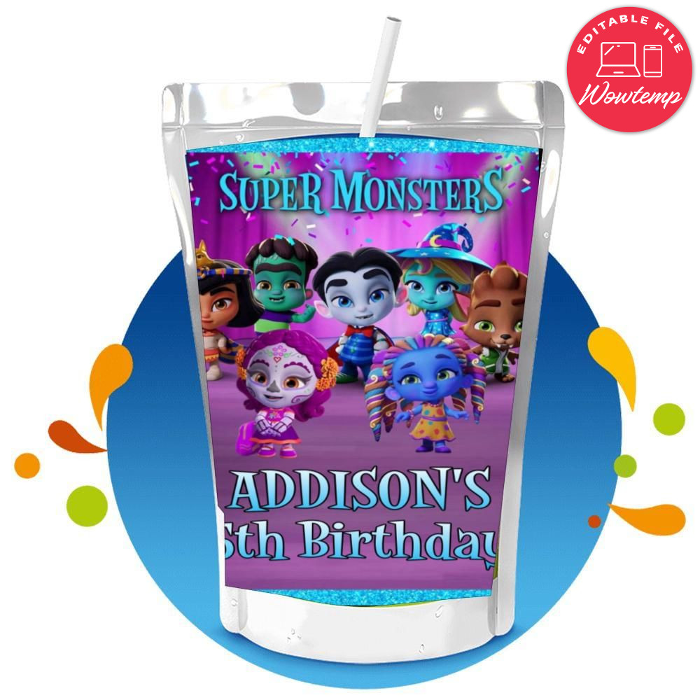 Super Monster Capri Sun Birthday Digital File Printable | Wowtemp
