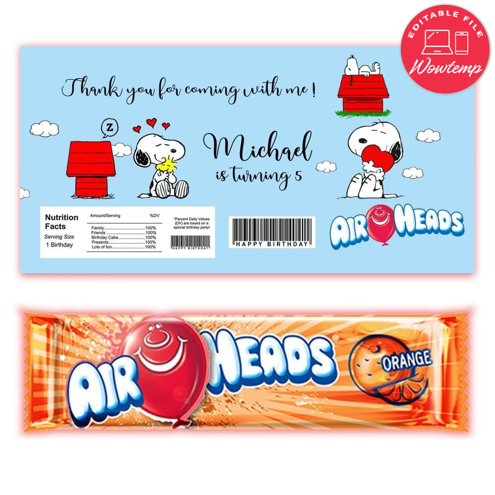 Snoopy Airhead Candy Wrapper Template Printable | Wowtemp