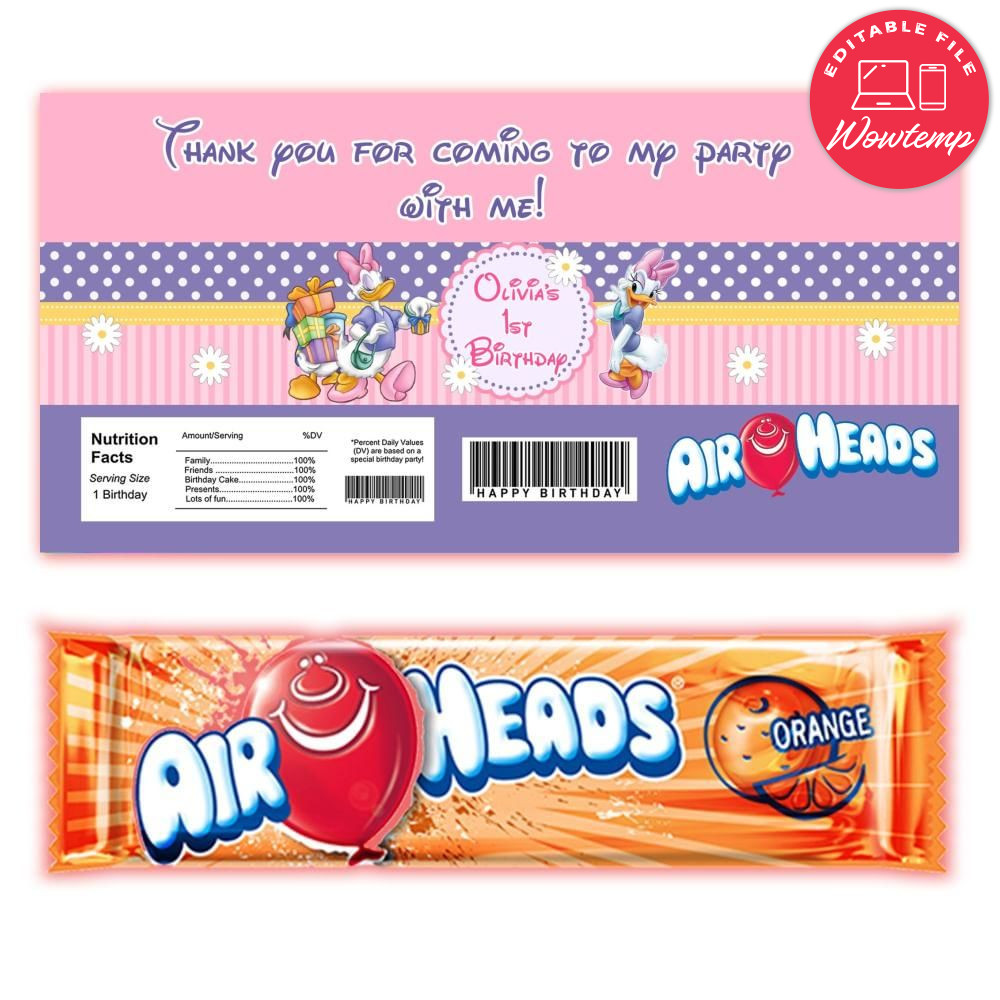Daisy Duck Airhead Candy Wrapper Template Printable | Wowtemp