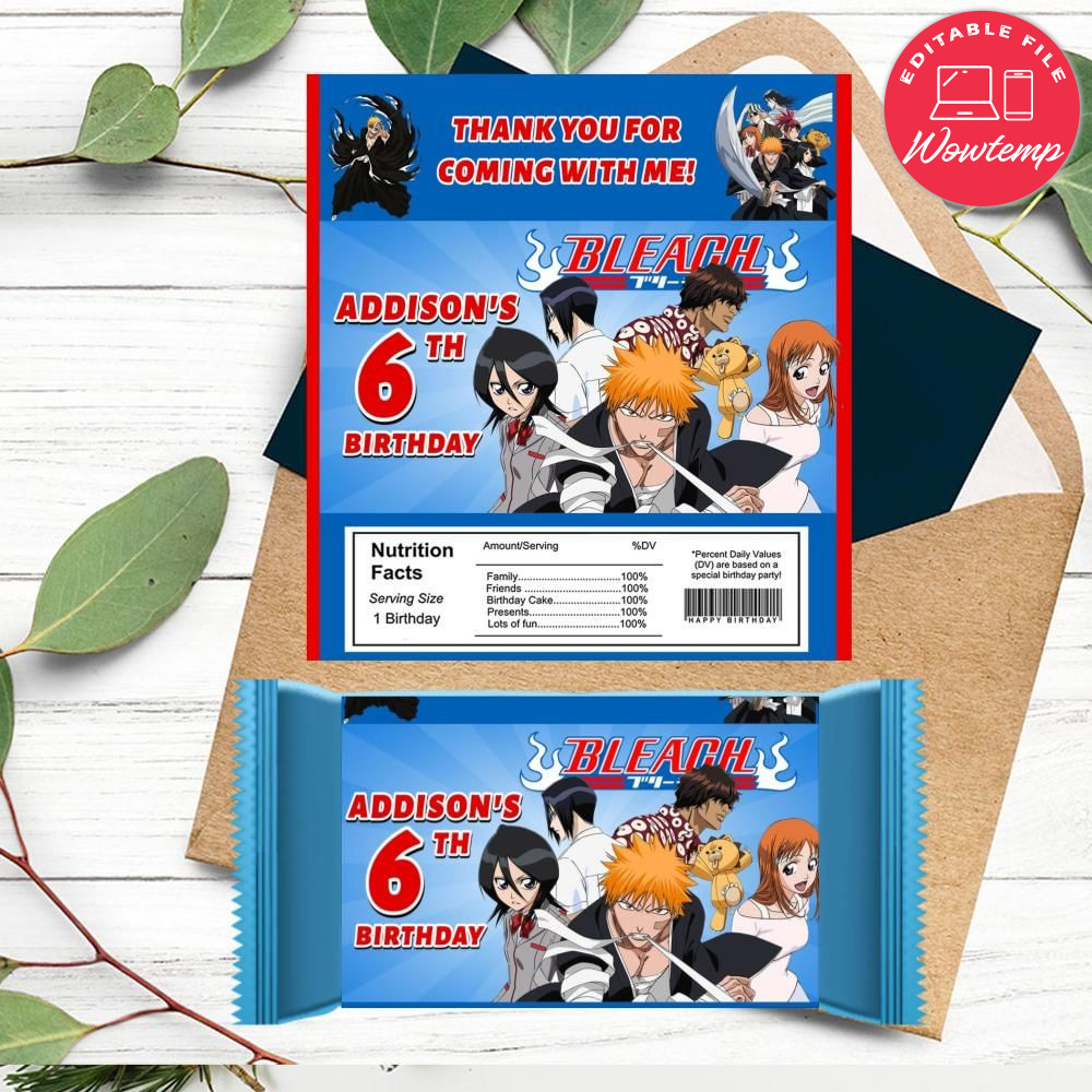 Bleach anime Candy bar Label Customizable Template DIY | Wowtemp