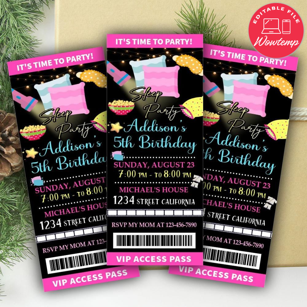 Sleepover Ticket Invitation Customizable Template | Wowtemp