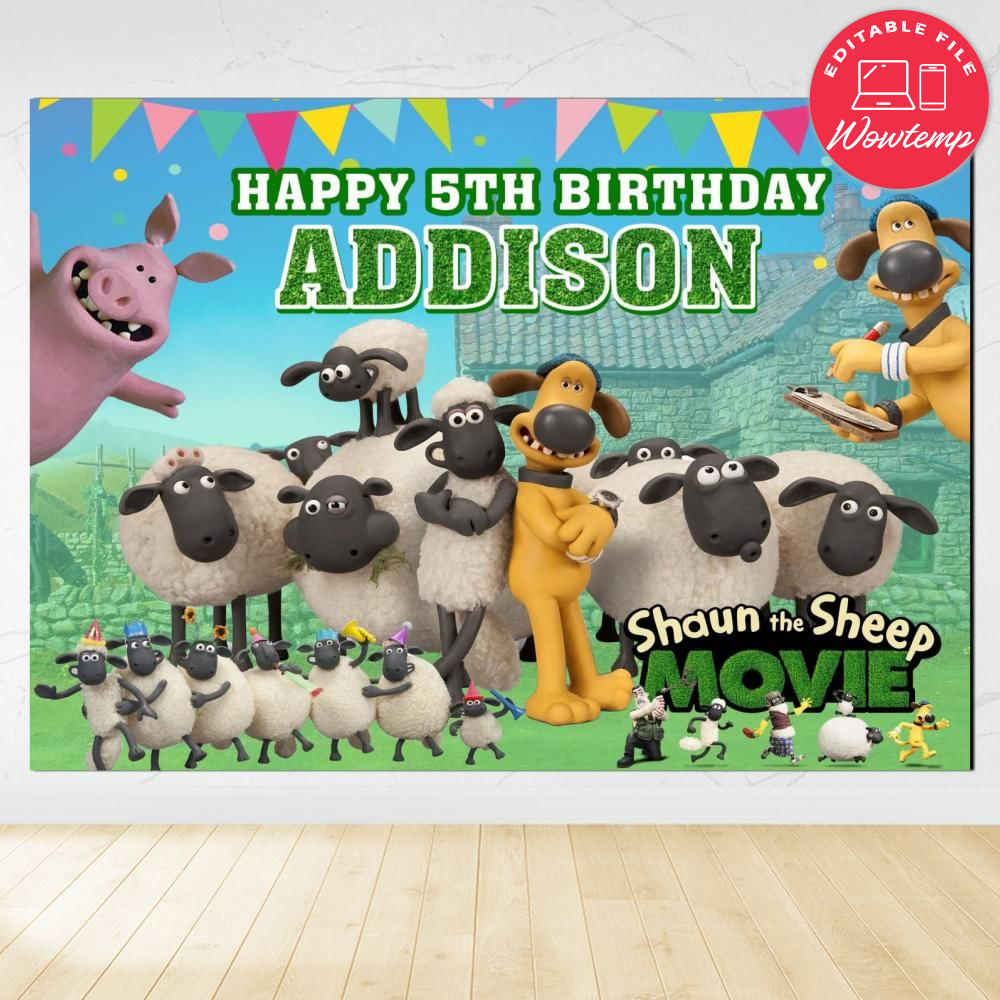 Shaun the Sheep Birthday Backdrop Digital File Template | Wowtemp