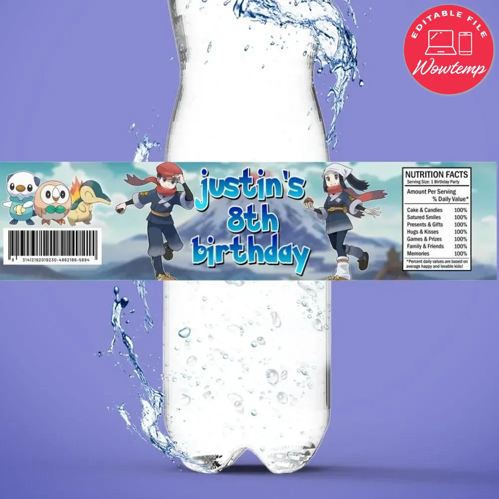 Pokemon Legends Arceus Birthday Water Bottle Label Template | Wowtemp