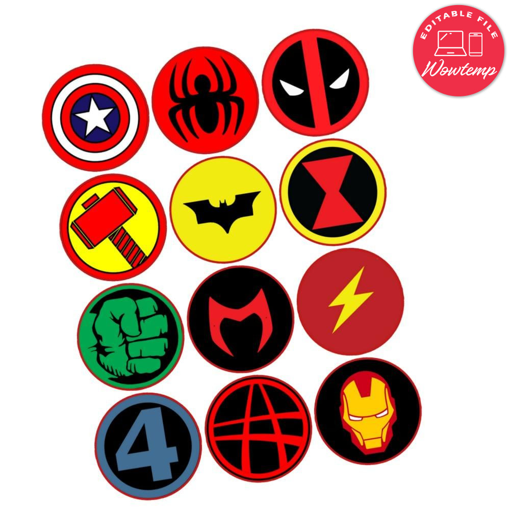 Marvel Superheroes Cupcake Toppers Template Printable Instant Download ...