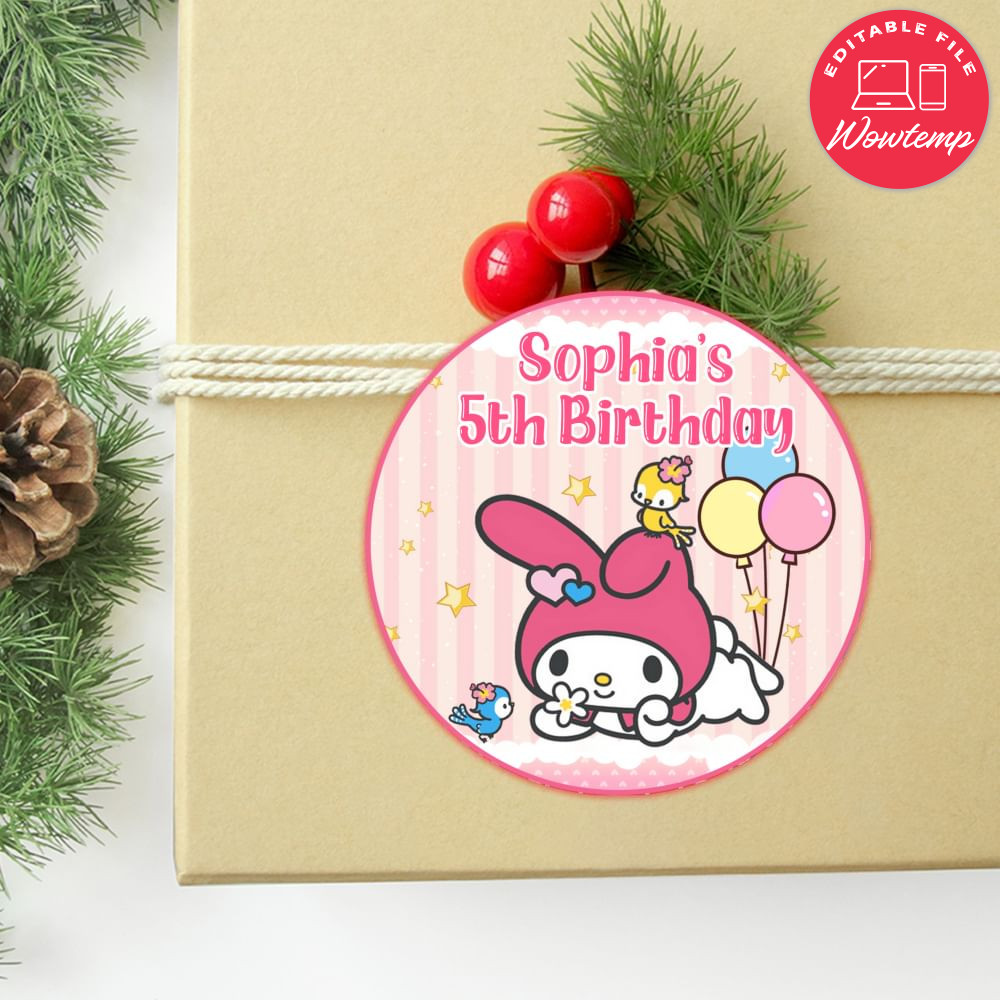 My Melody Circle Sticker Template Customizable DIY | Wowtemp