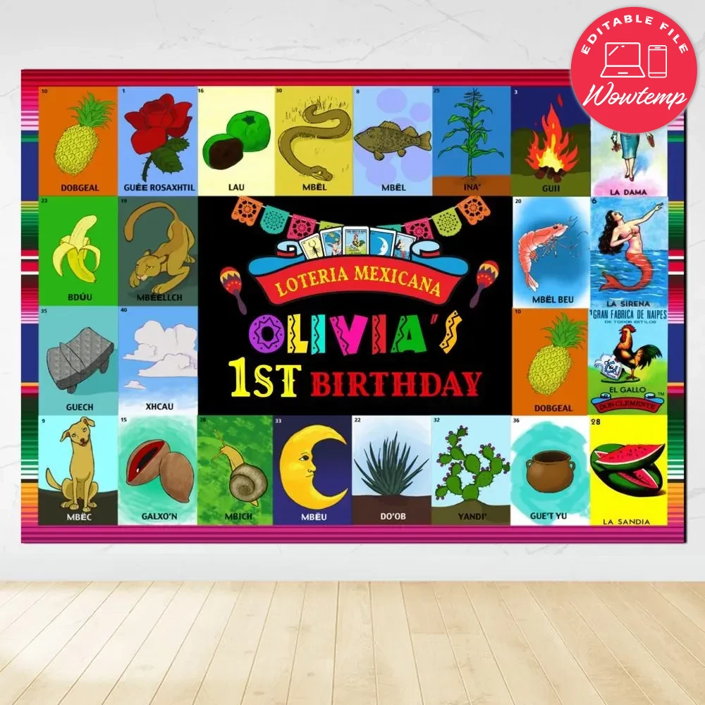 Loteria Birthday Backdrop Digital File Template | Wowtemp
